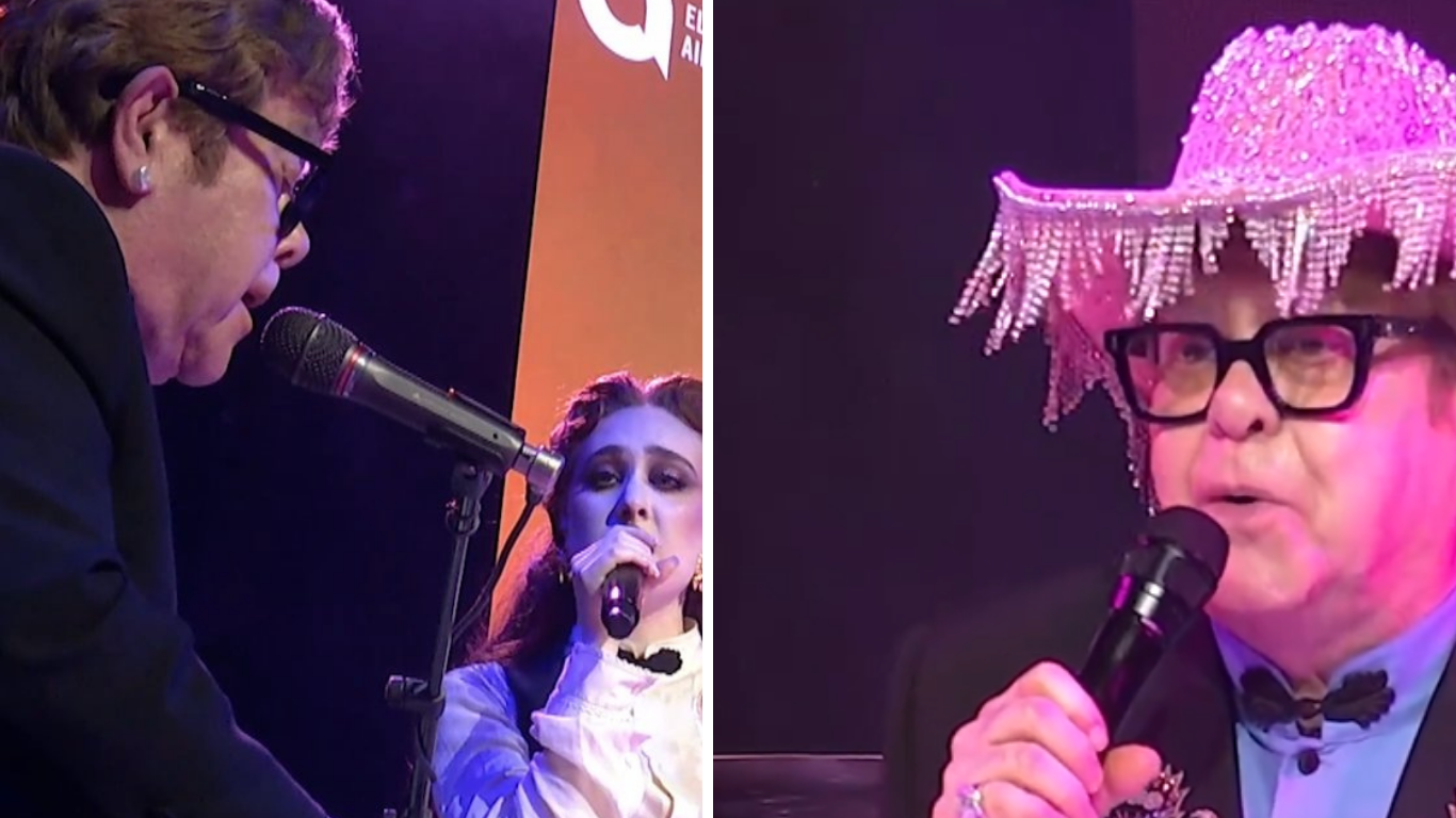 Com chapéu de franjas, Elton John canta “Pink Pony Club“ com Chappell ...